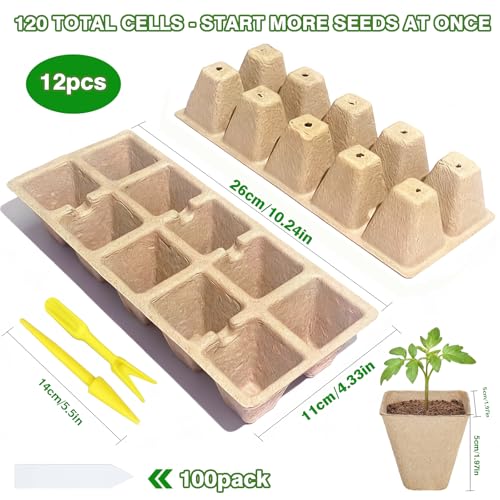 Kimdozee 120 Cells Seed Starter Tray, 12 Pack Germination Peat Pots ...
