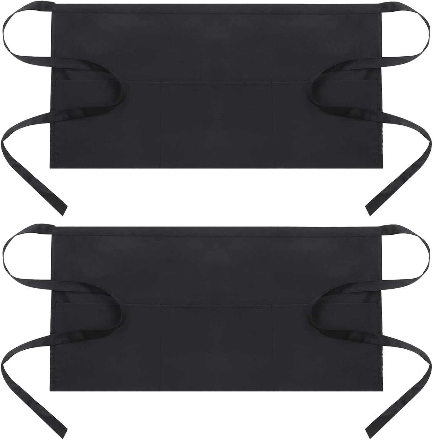 2 Pack Waist Apron with 3 Pockets, Black Short Apron Waitress Waiter ...