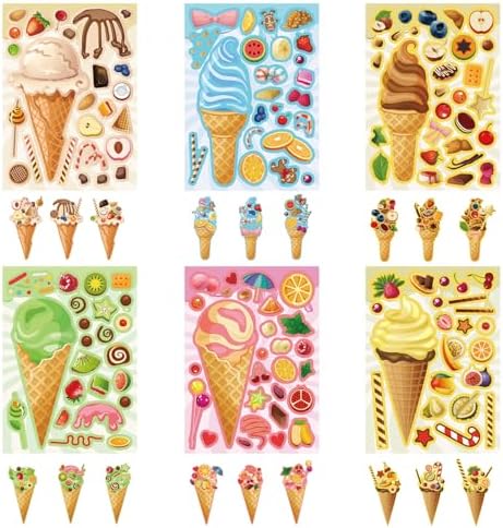 Amazon.com: 6 Sheets Ice Cream Theme Party Stickers Summer Theme Vinyl ...