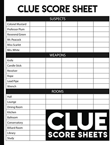 Clue Score Sheets: 130 Large Score Sheets | Clue Board Game Pads ...