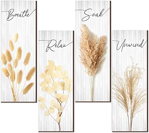 Amazon.com: Ripeng 4 Pcs Boho Bathroom Decor Botanical Wall Art Relax ...