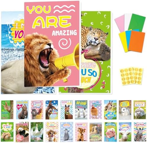 FindFunFine Funny Animal Greeting Cards 24 Sets with Envelopes Stickers ...