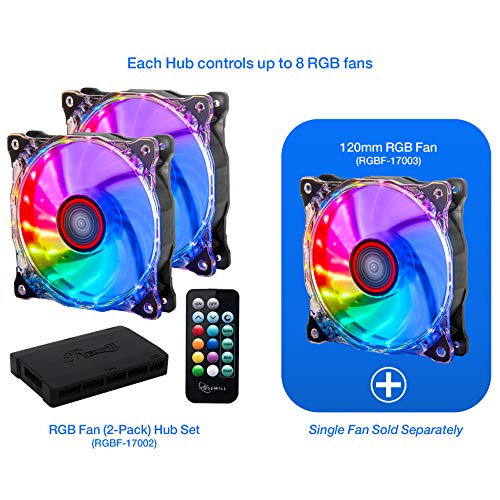 Rosewill RGB Case Fan 2-Pack 120mm Case Fans with 17-Key Remote Control ...