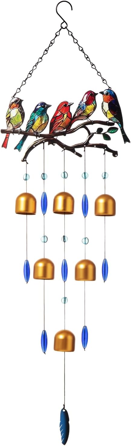 Amazon.com : Gardenvy Bird Wind Chimes, Metal Birds Family Bells Wind ...