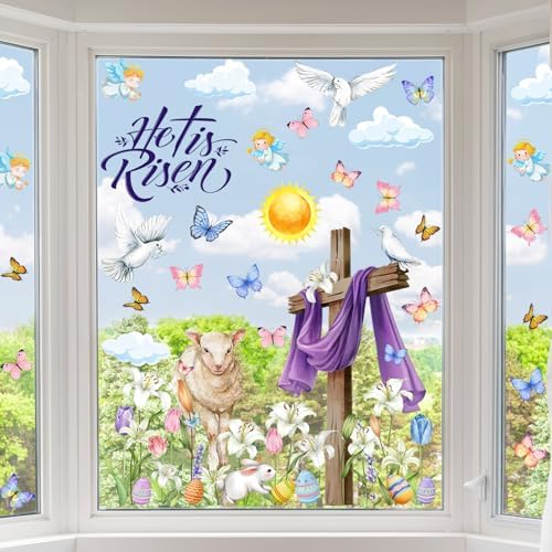 Amazon.com: Soaoo 6 Sheets Easter Window Decals Stickers He is Risen ...