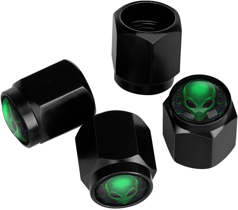 Amazon.com: Muishi Alien Face Tire Valve Stem Caps, Aluminum Black Stem ...