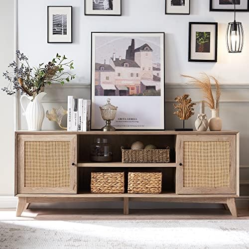 Amazon.com - OKD 66" Rattan Long Buffet Sideboard Cabinet with Storage ...