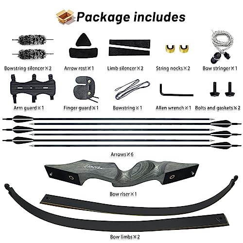 OUBOTER Black Hunter Bow and Arrow 60 Inch Takedown Recurve Bow 20 ...
