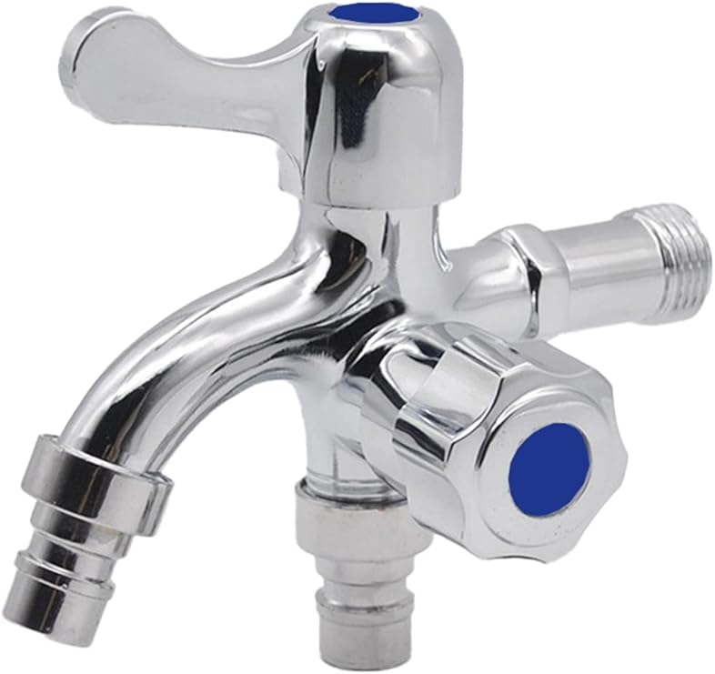 Amazon | shymie 二口 水栓 蛇口 ホース 洗車 洗濯 散水 アウトドア ベランダ ガーデニング 庭 花壇 双頭 水道 仮設 トイレ レバー シルバー 亜鉛合金 | 屋外水栓