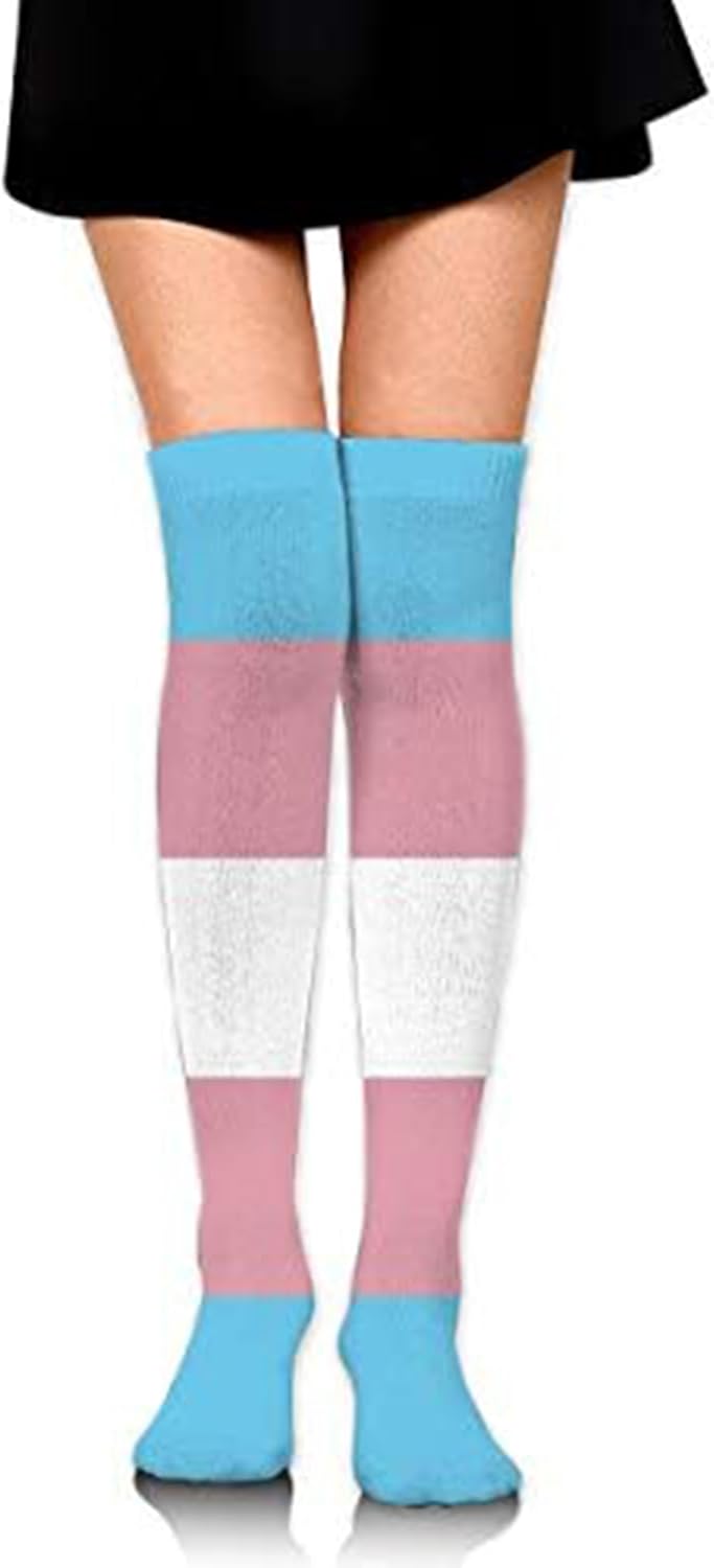 Amazon.com: SEAEAGLE Transgender Pride Flag Women Thigh High Socks Over ...