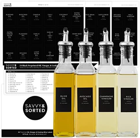 Amazon.com: 138 Oil and Vinegar Labels for Bottles, Prefdo Black Script ...