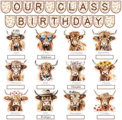 Amazon.com : Highland Cow Birthday Bulletin Board Set Spring Classroom ...