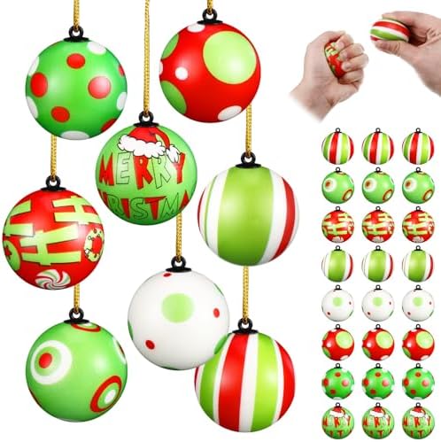 Amazon.com: Remuuly 24 Pcs Christmas Polka Dot Stress Ball Ornaments ...