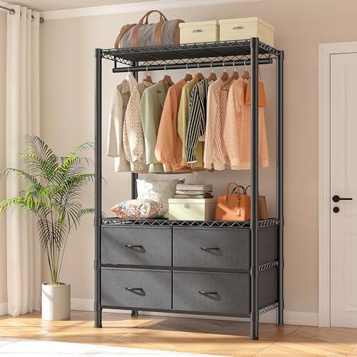 Amazon.com: LOKO Clothes Rack with 3 Fabric Drawers, Freestanding ...