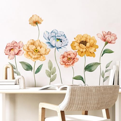 Amazon.com: Supzone Large Peony Flowers Wall Decals Colorful Peony ...