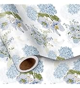 Amazon.com: LeZakaa Floral Wrapping Paper Roll, Blue Hydrangea Flowers ...