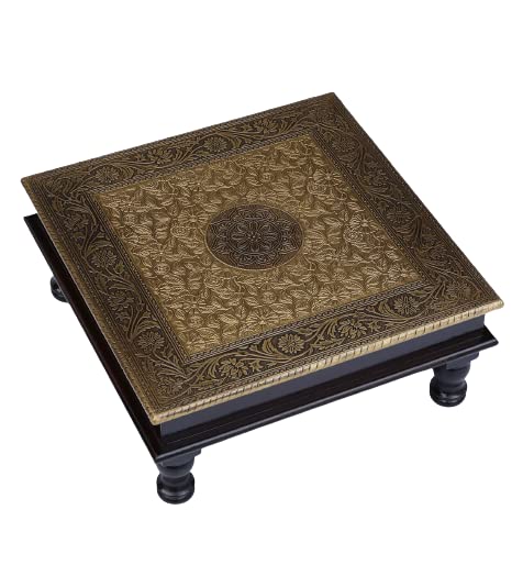 Mansi Enterprises Wood Brass Bajot-Chowki for Pooja/Sitting, All ...