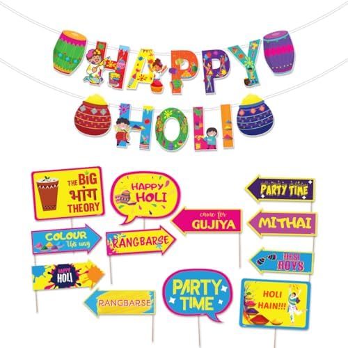 Party Propz Holi Photoshoot Props - 15pcs for Holi Decoration Items for ...