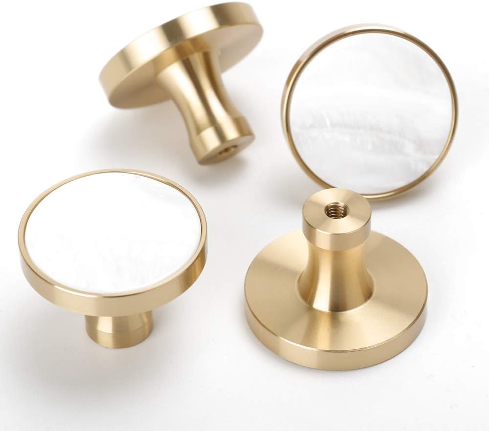 RZDEAL 8Pcs 1-1/4"(32mm) Solid Brass Kitchen Cabinets Knobs White Shell ...