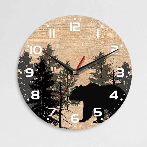 Amazon.com: SwallowLiving Cabin Bear Wall Clock 12 Inch Silent Non ...