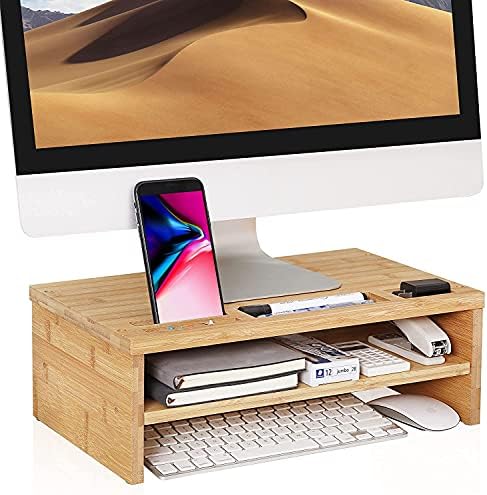 Amazon.com: WELL WENG Monitor Stand Riser, 15.7 Inch Premium Bamboo ...