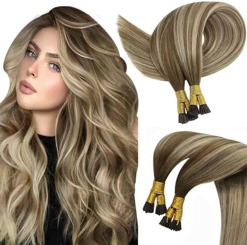 Amazon.com : Sunny Itip Human Hair Extensions Brown Balayage Itip Hair ...
