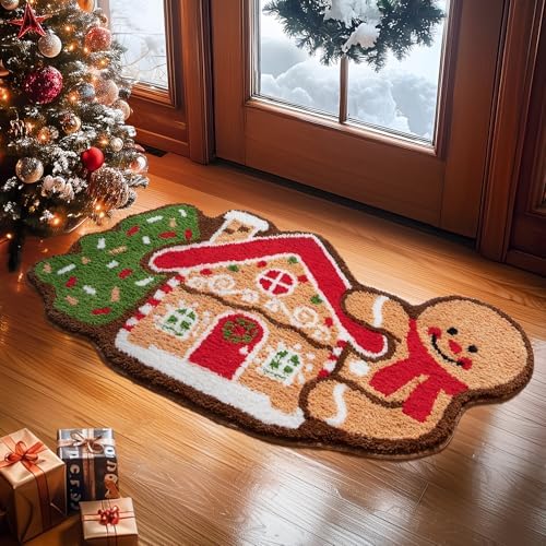 Amazon.com: Christmas Decor,Christmas Gingerbread House Shaped Area Rug ...