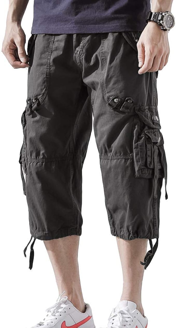 AOYOG Men’s Cargo Shorts 3/4 Relaxed Fit Below Knee Capri Cargo Pants ...