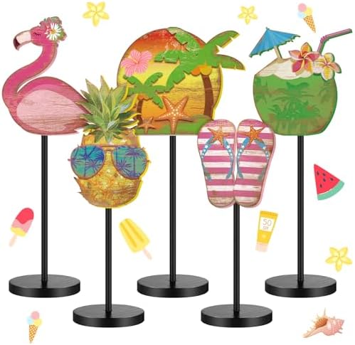 Amazon.com: Jetec 5 Pcs Hello Summer Tiered Tray Decor Wooden ...
