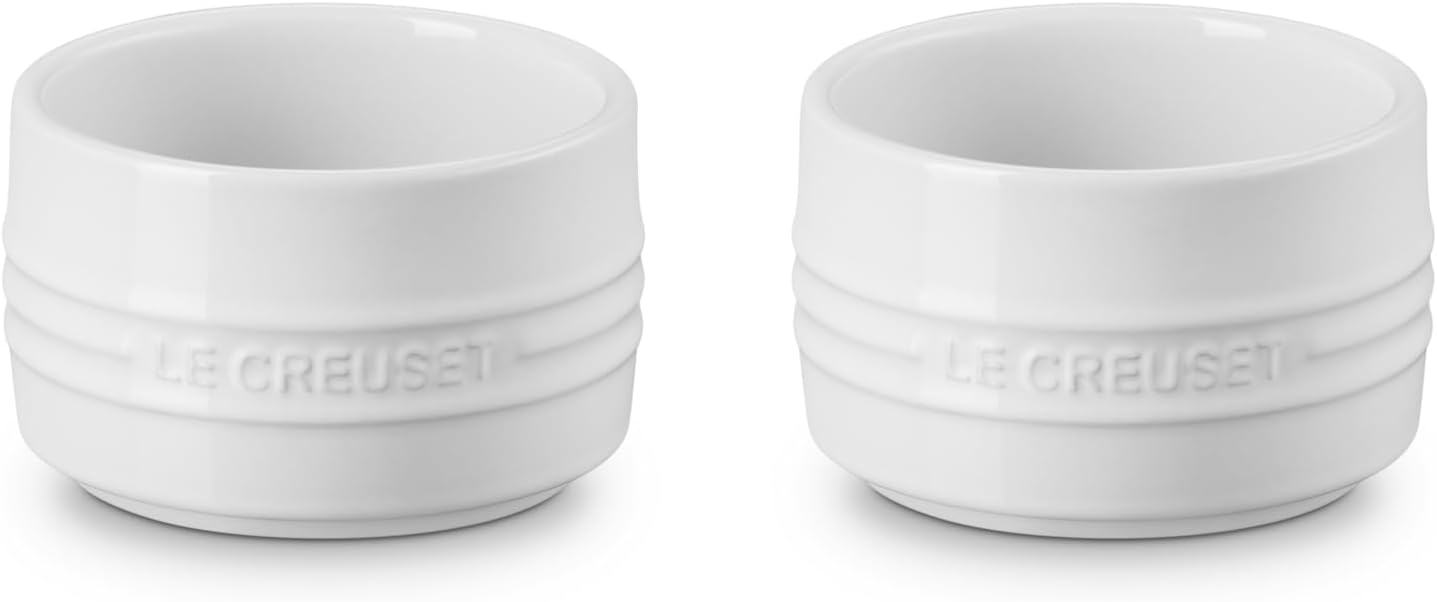 Amazon.com: Le Creuset Stoneware Round Ramekin Straight Wall Set of 2, 6.75oz. Each, White: Home ...