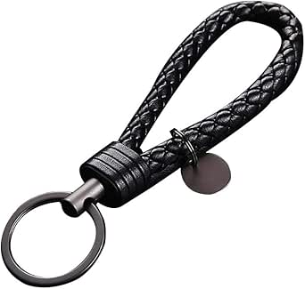 PurYupearl Black Woven Leather Car Keychain Handmade Rope Keys Strap ...