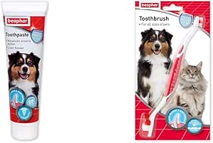 Beaphar Toothpaste for Dogs and Cats, 100g & Double Ended Toothbrush ...