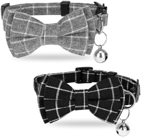 Pet Supplies : 2 Pcs Cat Collars Breakaway Bowtie Plaid Cat Collar with ...