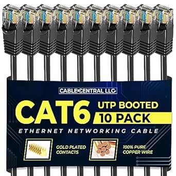 Amazon.com: Cable Central LLC Black Cat6 Ethernet Cable 100 Ft (10 Pack ...