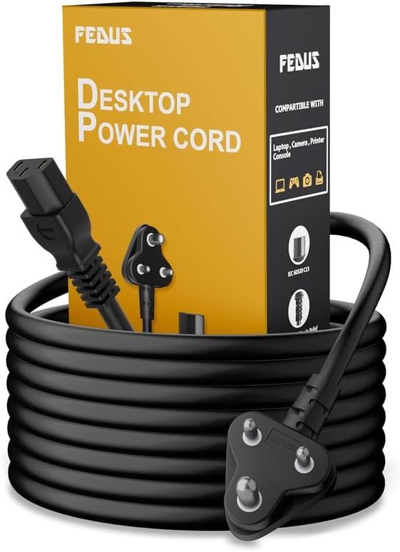 FEDUS 1M Computer Power Cable Cord for Desktops PC and Printers/Monitor ...
