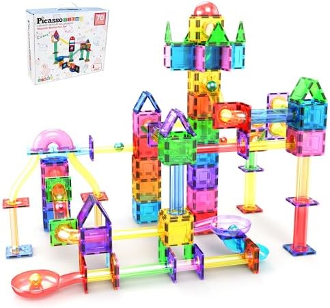 Amazon.com: PicassoTiles 70pc Marble Run Magnetic Tiles STEM Set for ...