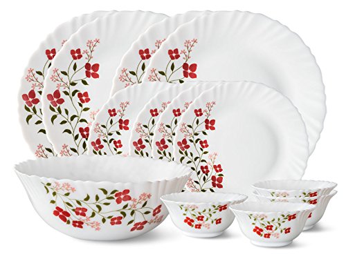 Larah by Borosil Janus Glass Dinnerware Set, 13-Pieces, White : Amazon ...