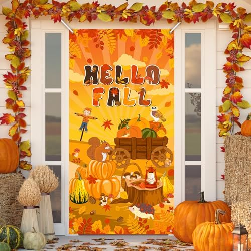 Amazon.com: Fall Porch Decorations-Scarecrow Happy Fall Door Cover ...