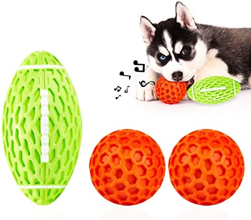 AUSCAT 3PCS Squeaky Rubber Dog Toy Balls, Indestructible Puppy Toy ...
