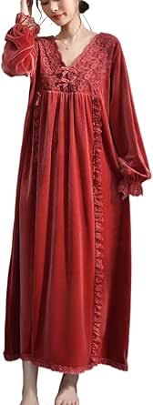 HEARTTOUCH Women Flannel Princess Nightdress Velvet Victorian Nightgown ...