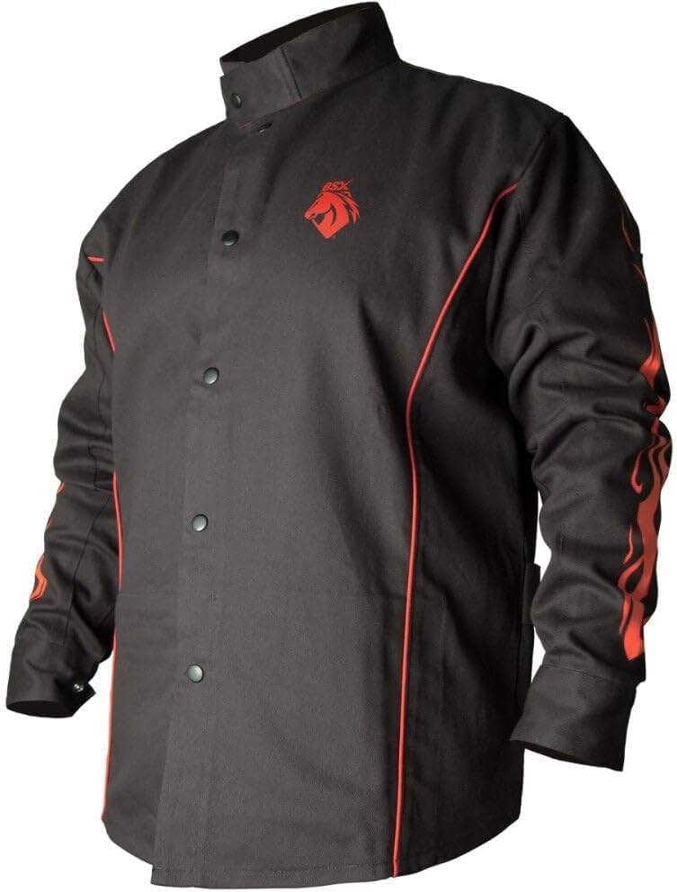 BSX Flame-Resistant Welding Jacket - Black with Red Flames, Size 2X ...