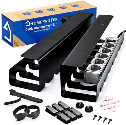 HOMEPROTEK Desk Tidy Under Desk Cable Management Tray x2 Black, Cable ...