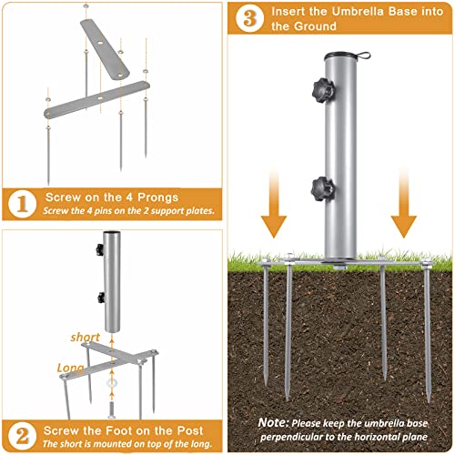 Umbrella Ground Spike Parasol Stand Holder with 4 Prong, Metal Outdoor ...