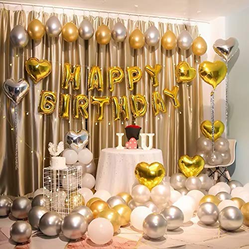 Party Propz Happy Birthday Decoration Kit Combo 57Pcs for Silver and ...