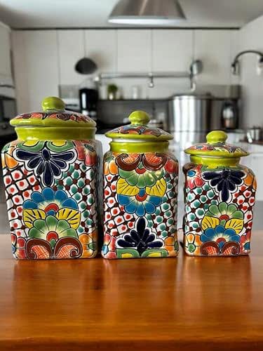 Amazon.com: Talavera Canister Set - 3-Piece Mexican Pottery Kitchen ...