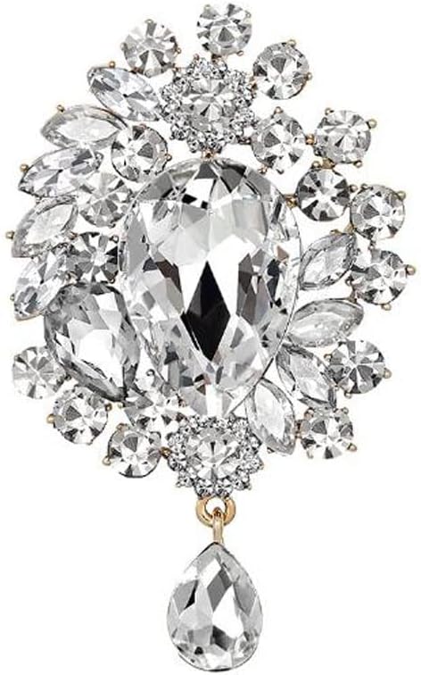 Amazon.com: QUREZA White Crystal Water-drop Pin Rhinestone Pendant ...