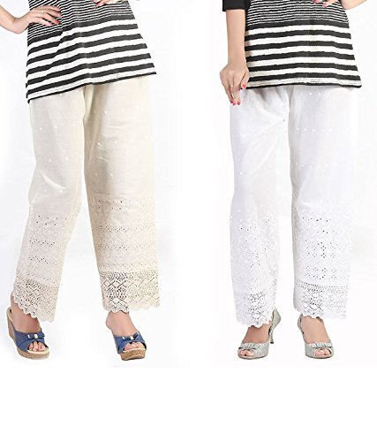 Buy Manisha Garments Cotton Women Plazo SP029 Free Size White Pack of 2 ...