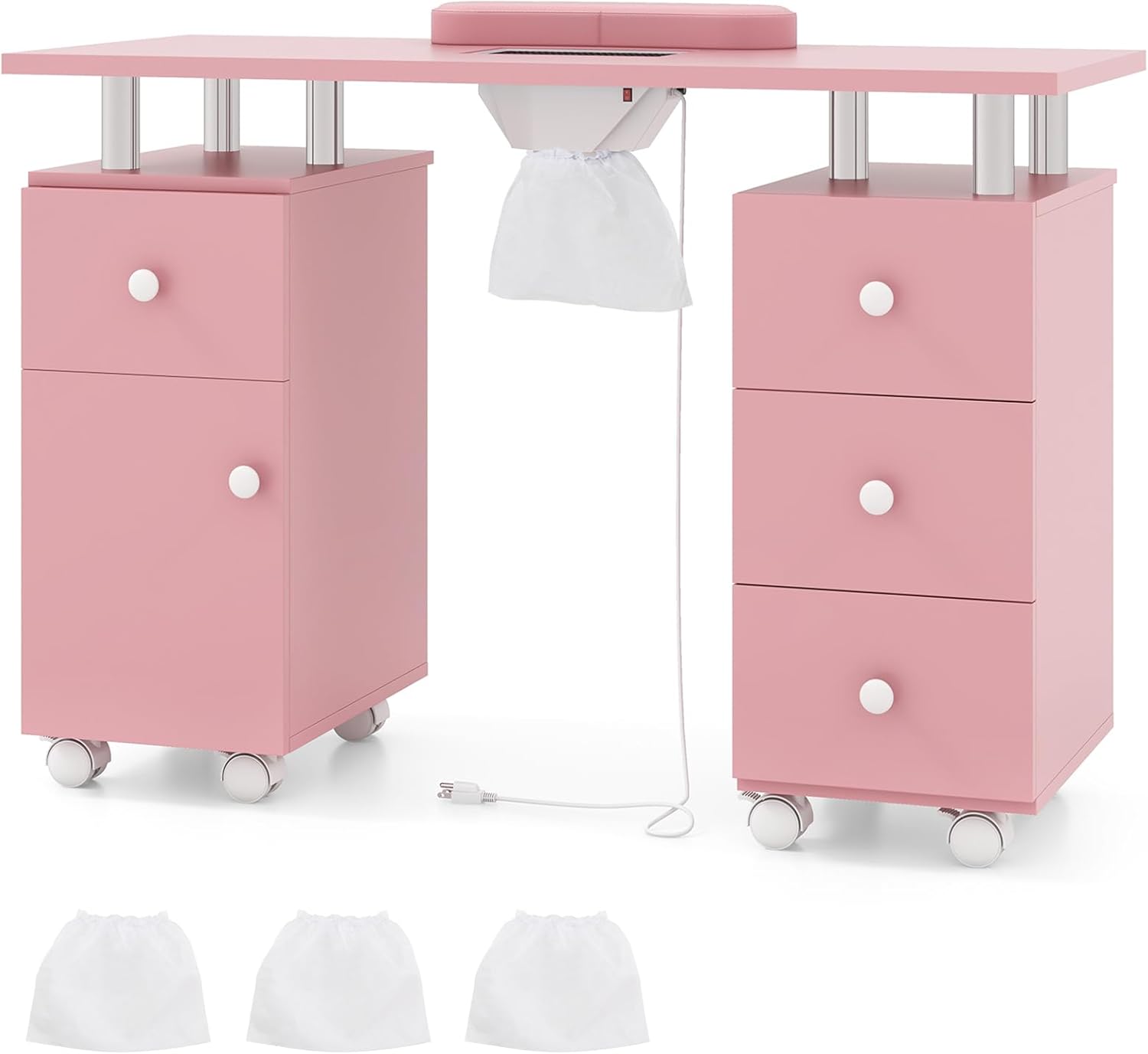 Giantex Nail Desk Manicure Table - Nail Table Station with Electric ...