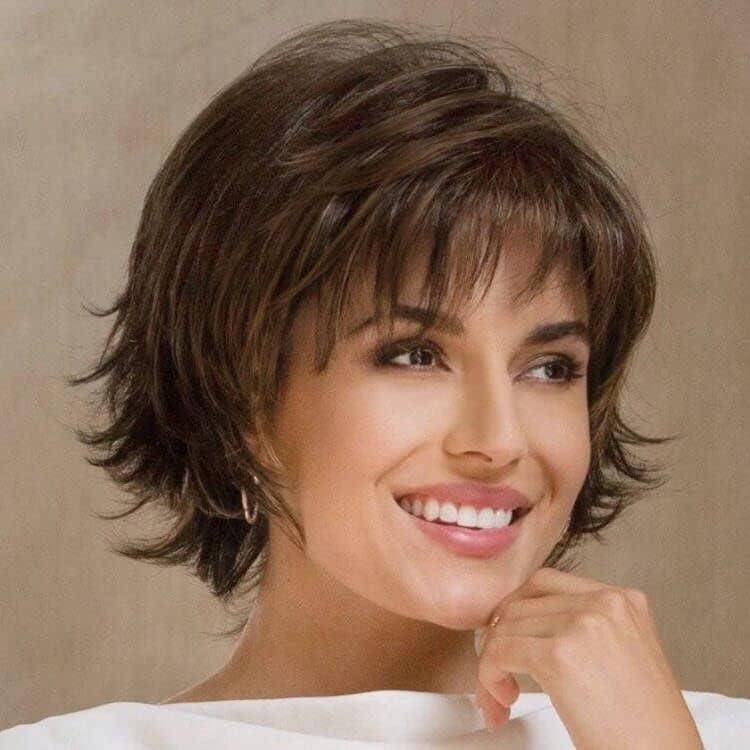 Amazon.com : EMMOR Short Brown Human Hair Blend Wig Pixie Cut for Women ...