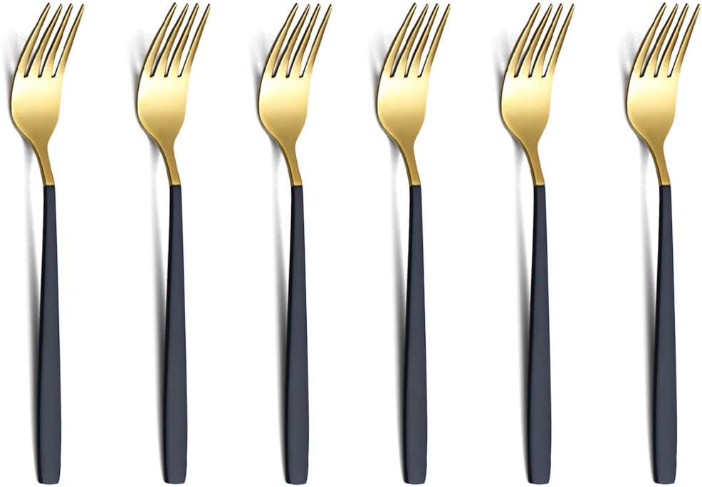 Amazon.com: Dessert Forks 6 Pieces Black And Gold Fruit Fork, Homquen 6 ...